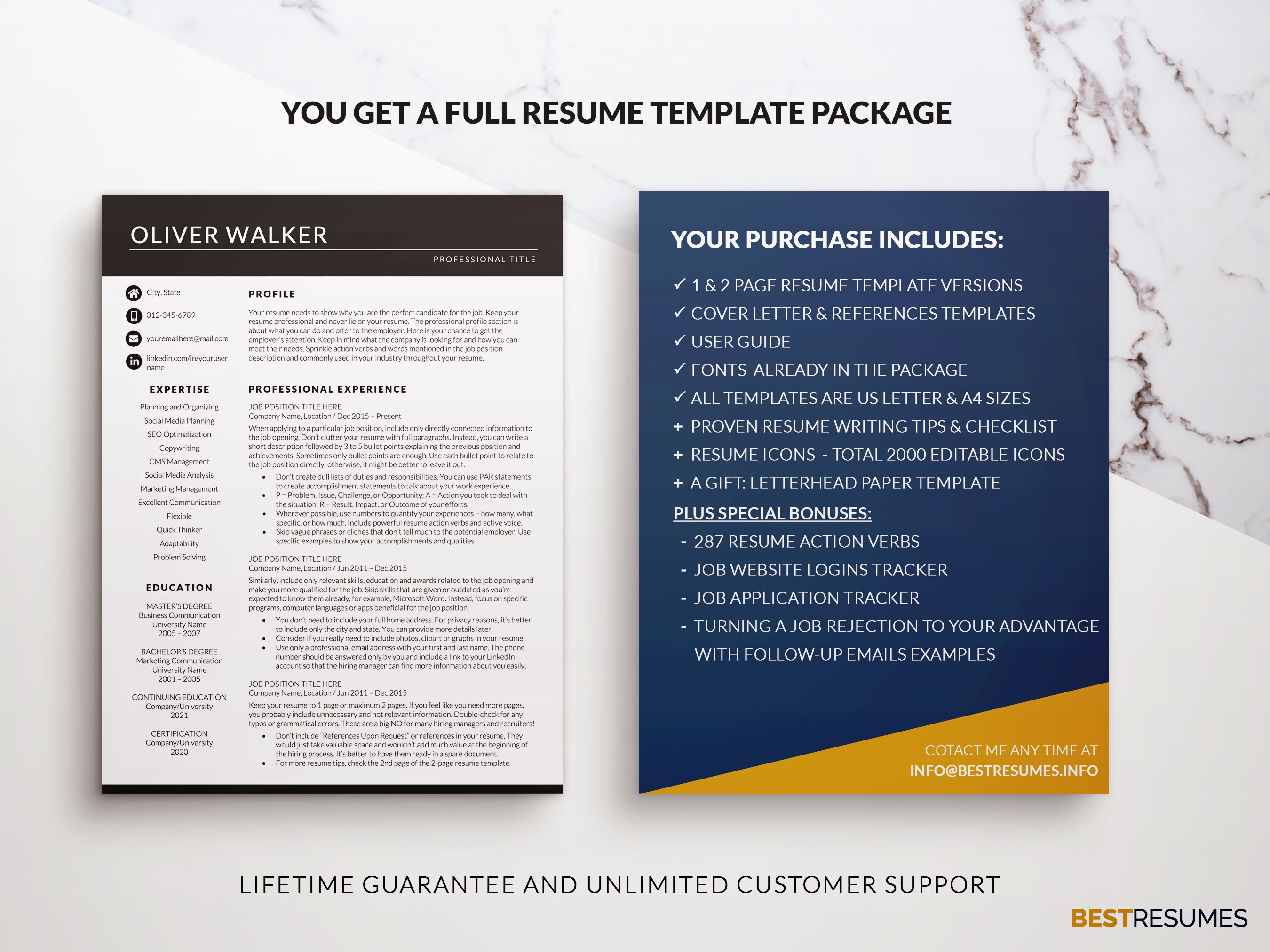 Modern 2 Column Resume Template for Word, Professional Resume Templates ...