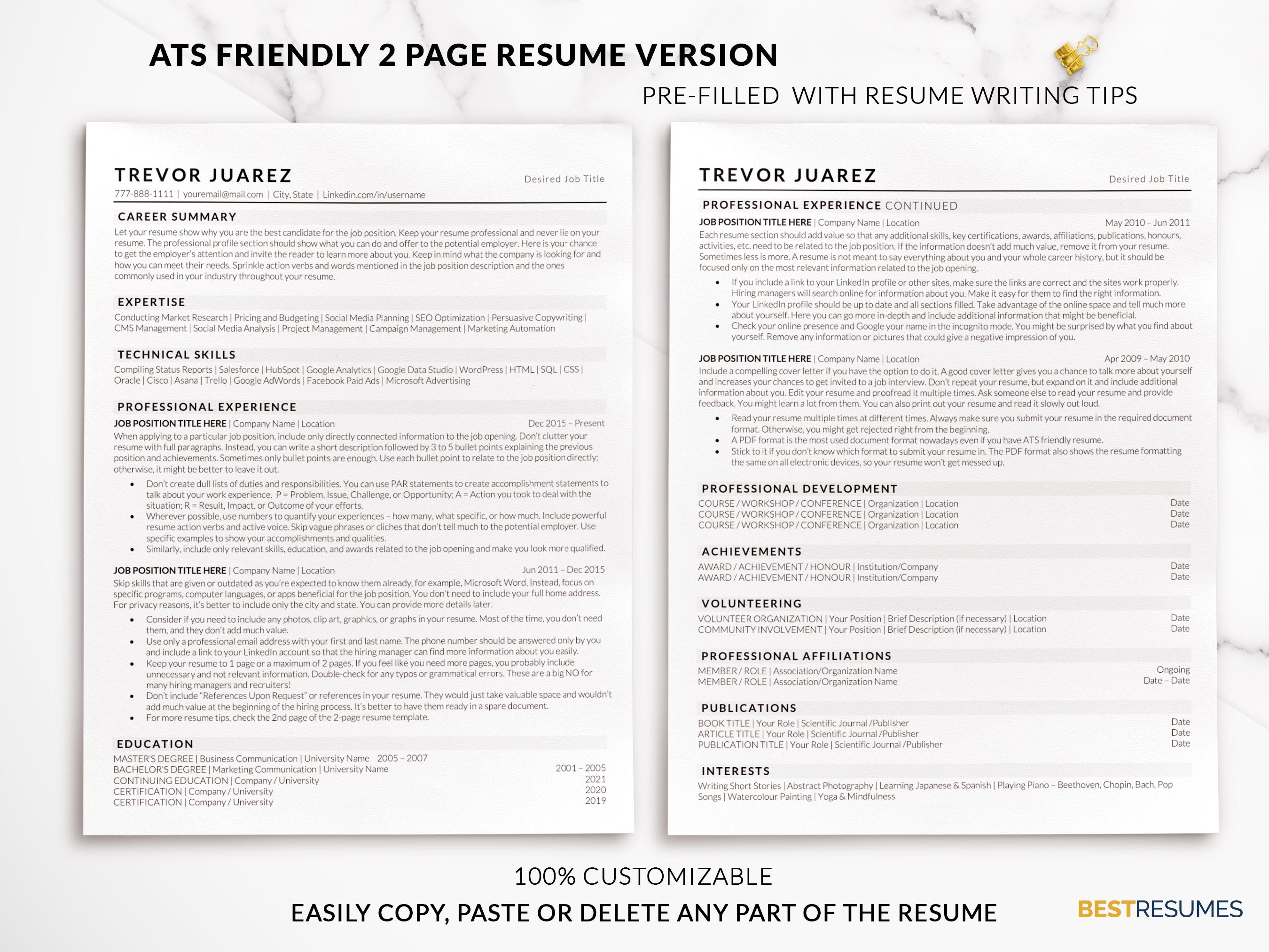 ATS Friendly Resume Template With Clean Chronological Resume Layout for ...