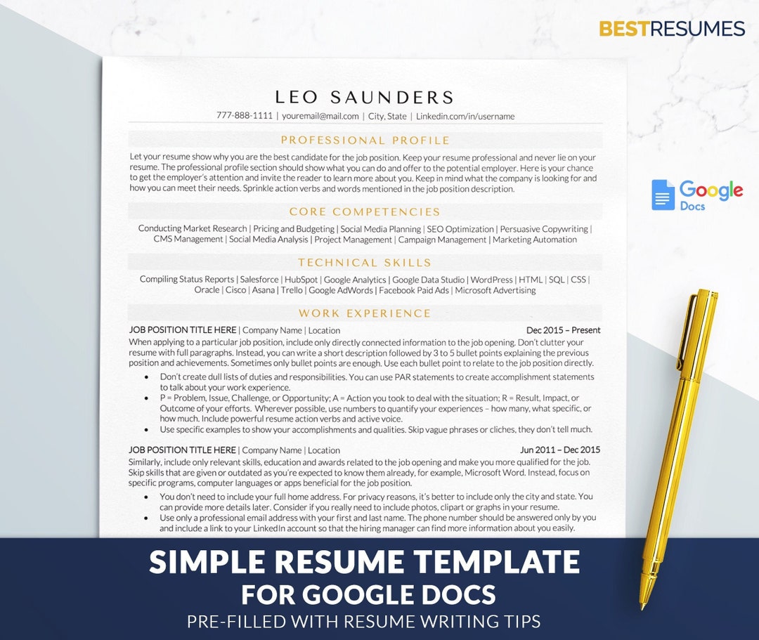 Modern ATS Resume Template Google Docs, Word, Mac Pages, Simple ATS ...
