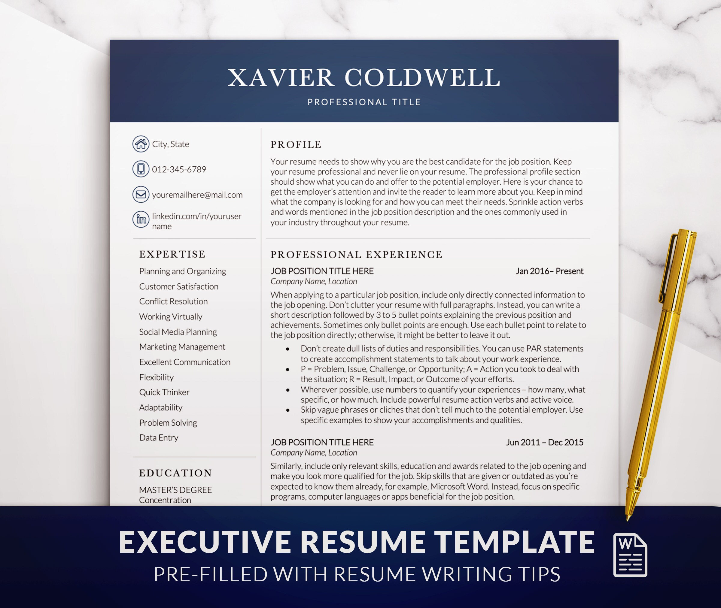 Professional Executive Resume Template for Word Modern CEO - Etsy