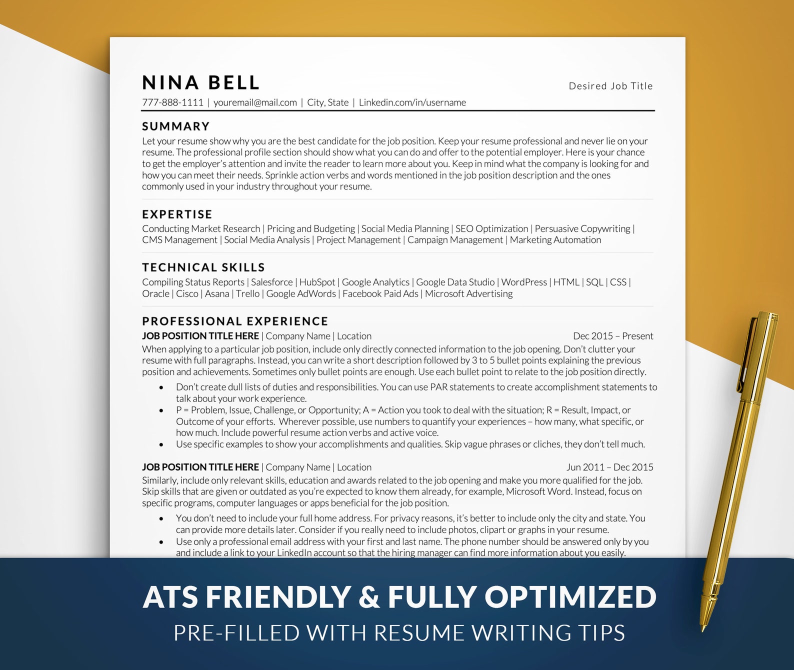 Modern ATS Resume Template, ATS Friendly Resume Template, ATS Compliant ...