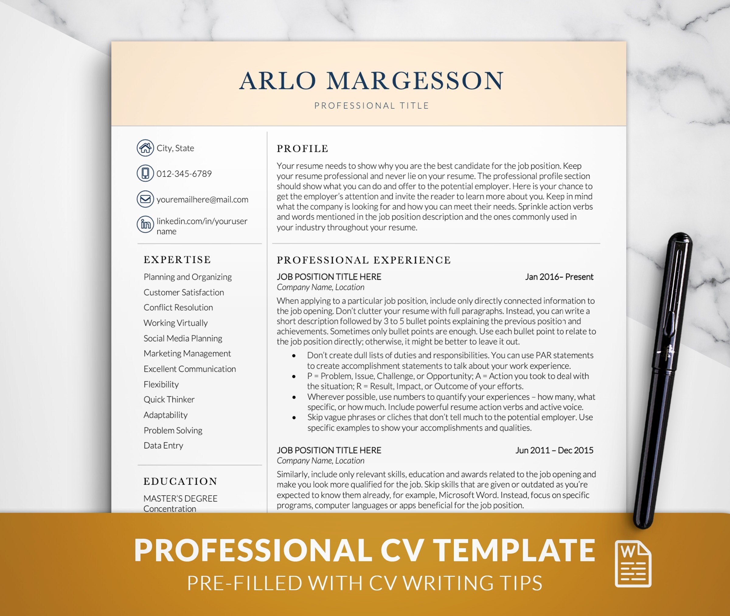 CV Template for Word, Modern Professional Clean CV Resume Template for ...