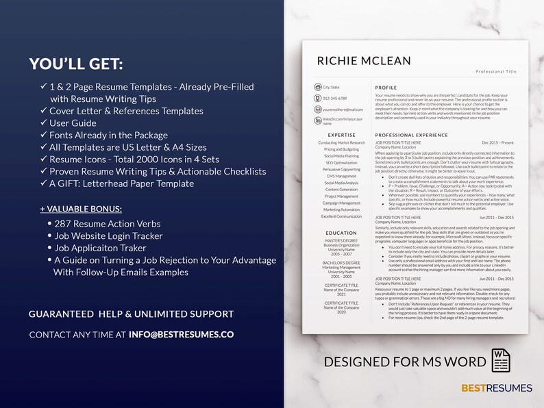 Professional Clean Resume Template for Word With Modern Resume Template ...
