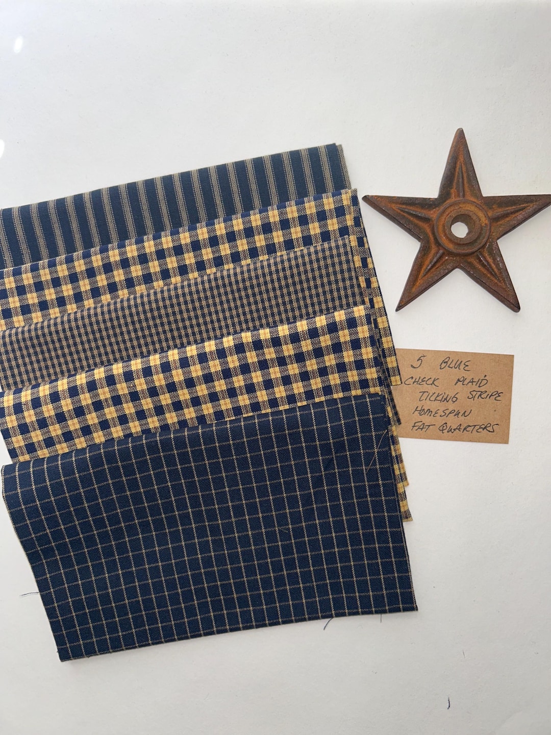 5 BLUE Check Plaid Ticking Stripe 100% Cotton Homespun Fat Quarters - Etsy