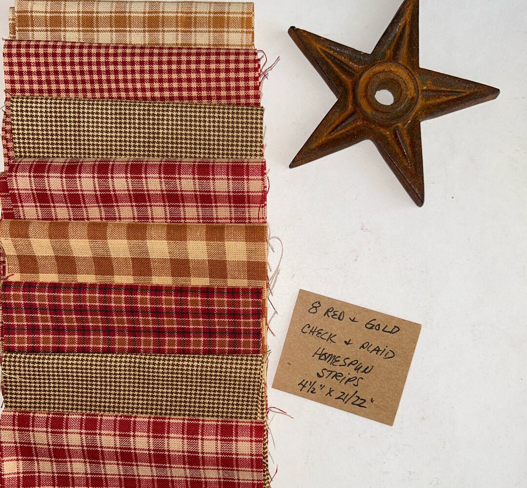 8 RED and GOLD Check and Plaid Homespun Strips 4 1/2 X 21/22 - Etsy