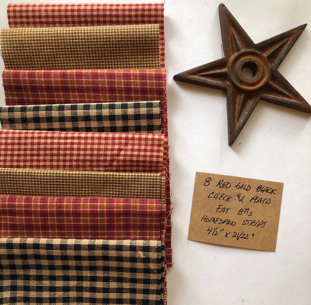 8 RED GOLD BLACK Check & Plaid Homespun Strips 4 1/2 X 21/22 - Etsy