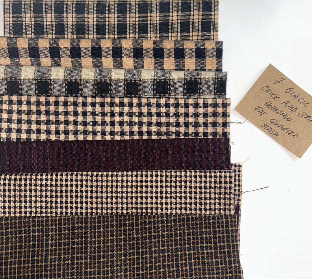 7 BLACK Check Plaid Stripe Homespun Fat Quarter Stash 100% Cotton - Etsy