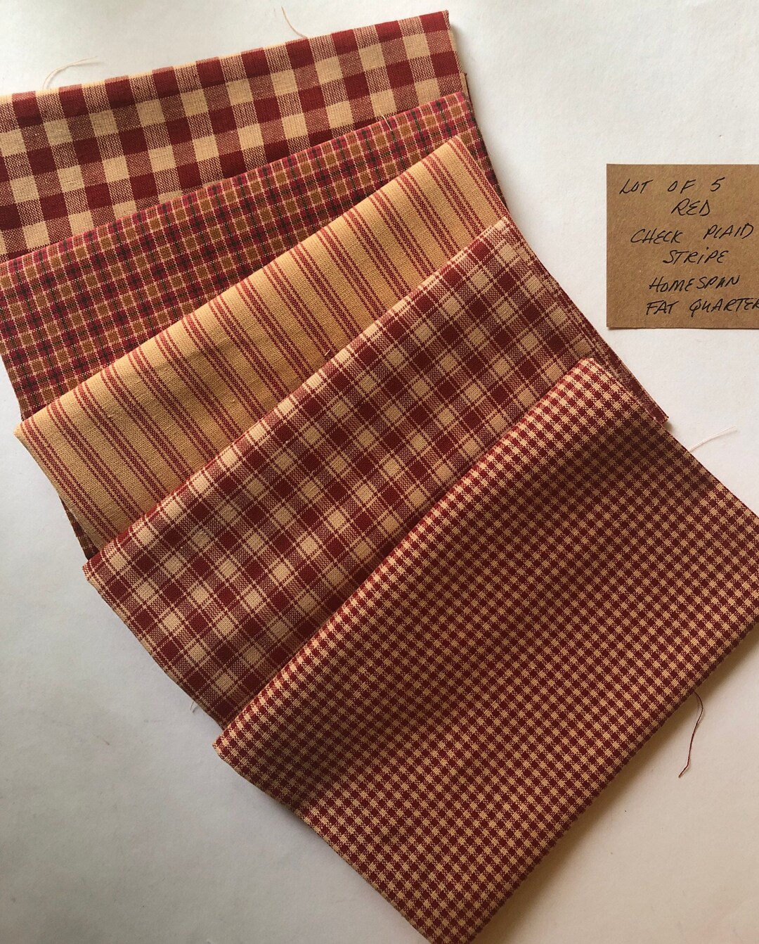 5 RED Check Stripe and Plaid Homespun Fat Quarters 100% Cotton - Etsy