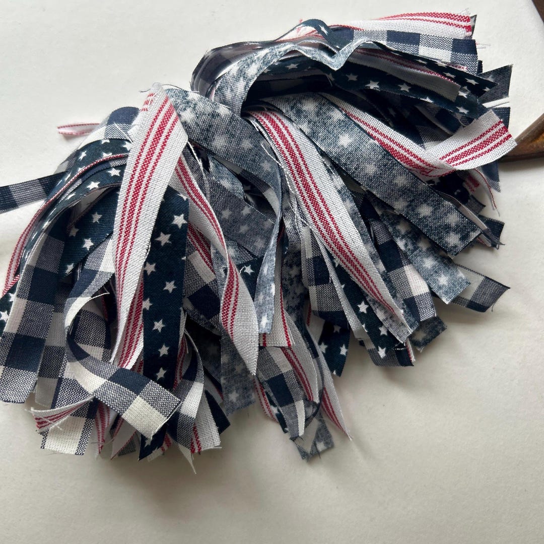 75 RED WHITE BLUE Check Stripe Stars Fabric & Homespun Fabric Strips 1/ ...