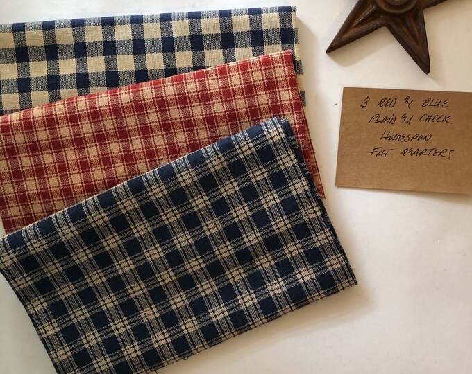 3 RED and BLUE Plaid and Check Homespun Fat Quarters 100% Cotton - Etsy