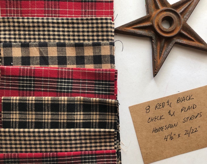 8 RED and BLACK Check and Plaid Homespun Strips 4 1/2" X 21/22" - Etsy