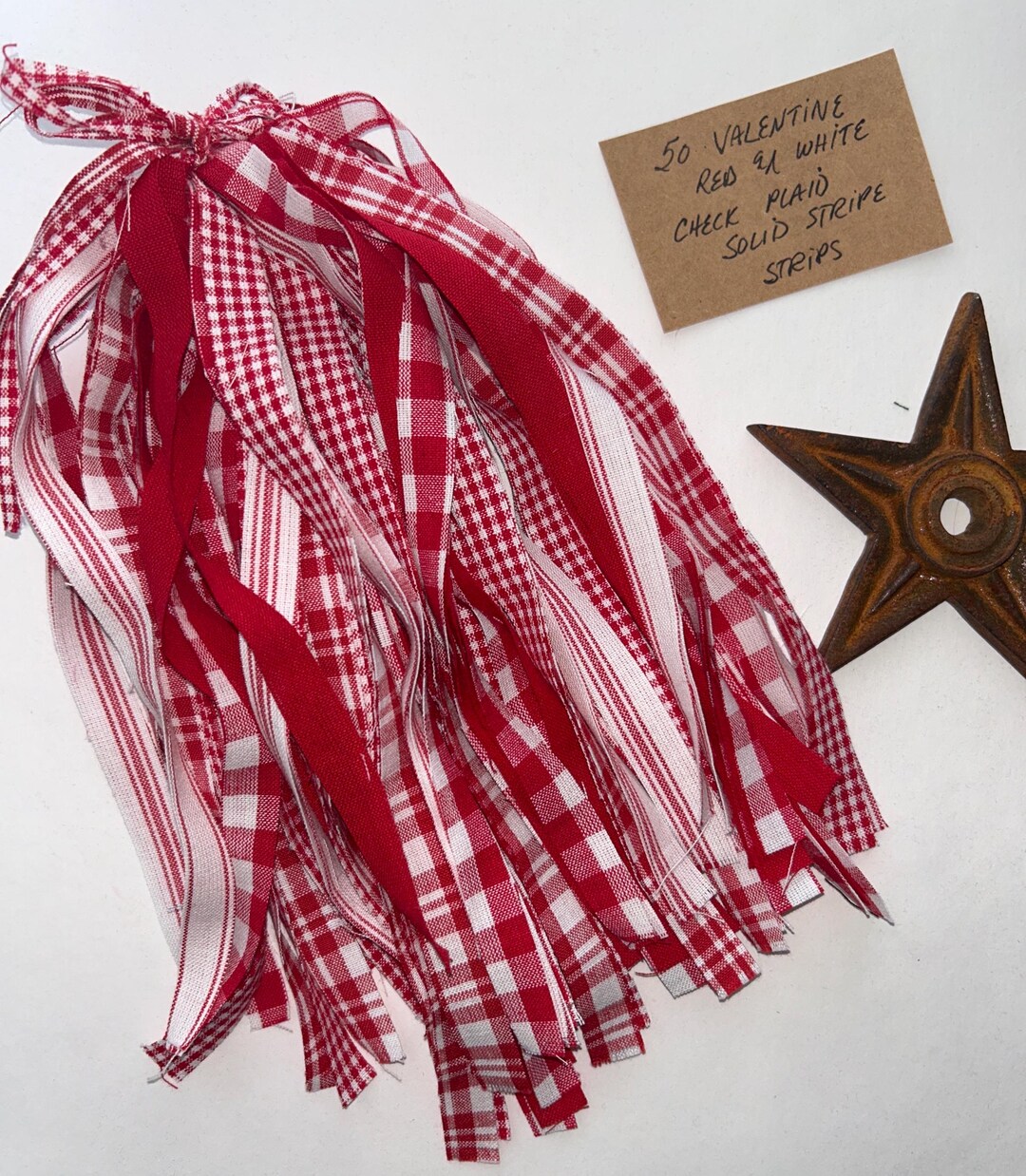 50 VALENTINE RED and WHITE Plaid Check Stripe Solid 1/2" X 18" Homespun ...