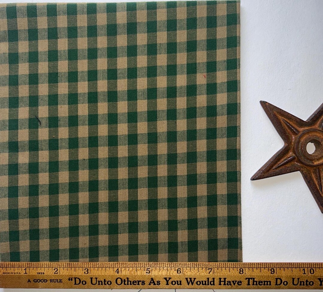 GREEN/TAN Check 100% Cotton Homespun Fabric **you Choose 1/2 Yard or 1 ...