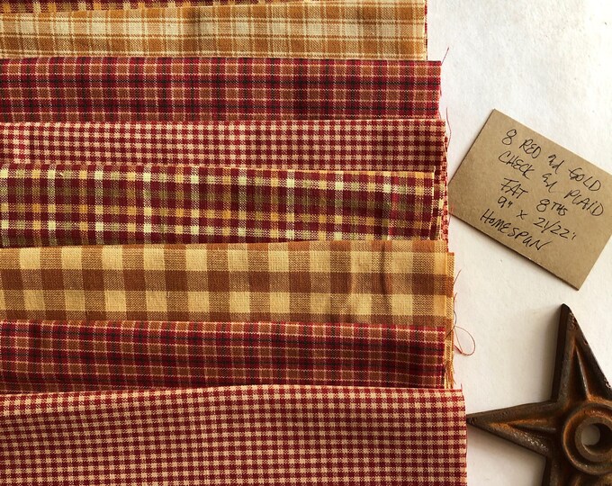 8 RED and GOLD Check and Plaid 100% Cotton Homespun Fat 8th Scraps - Etsy