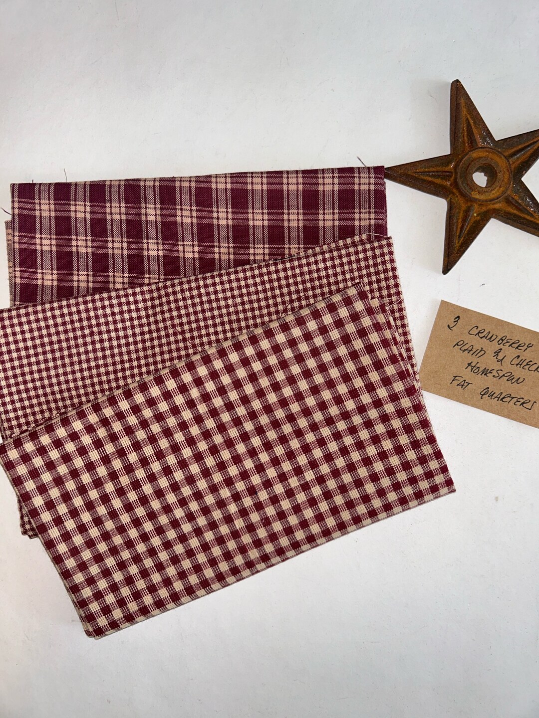 3 CRANBERRY Plaid and Check Homespun Fat Quarters 100% Cotton - Etsy