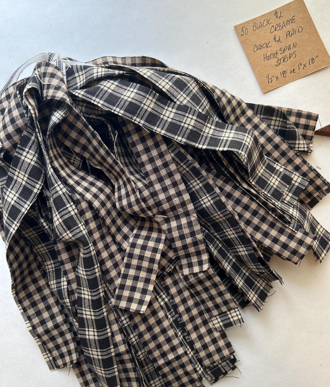 50 BLACK/CREAM Check and Stripe Homespun Strips 1/2" X 18" 0r 1" X 18 ...