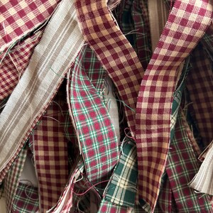 100 CRANBERRY GREEN CREAM Check and Plaid Homespun Strips 1 X 18 100% ...