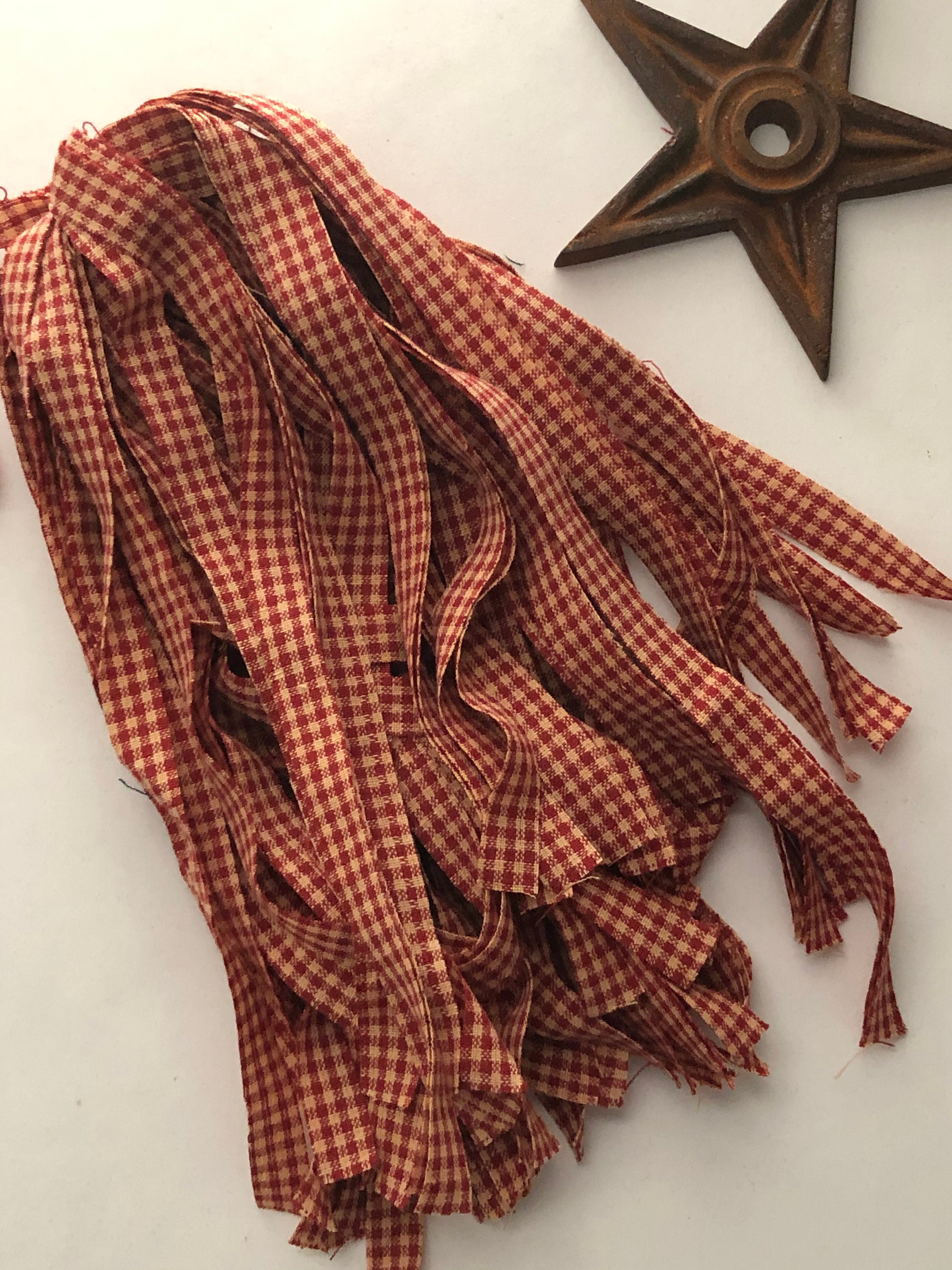 50 Small RED Check Homespun Strips 1/2" X 18" or 1" X 18" YOU CHOOSE ...