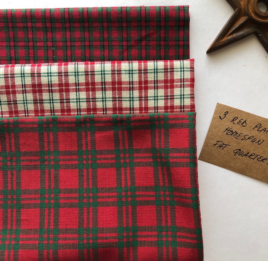 3 RED PLAID 100% Cotton Homespun Fat Quarters - Etsy