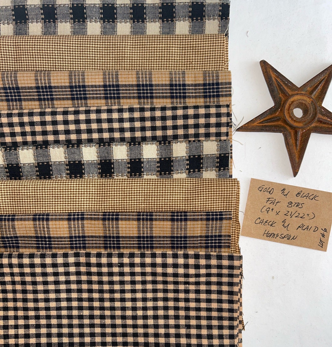 8 GOLD and BLACK Check Plaid Homespun Fat 8ths 9" X 21/22" LOT#6 - Etsy