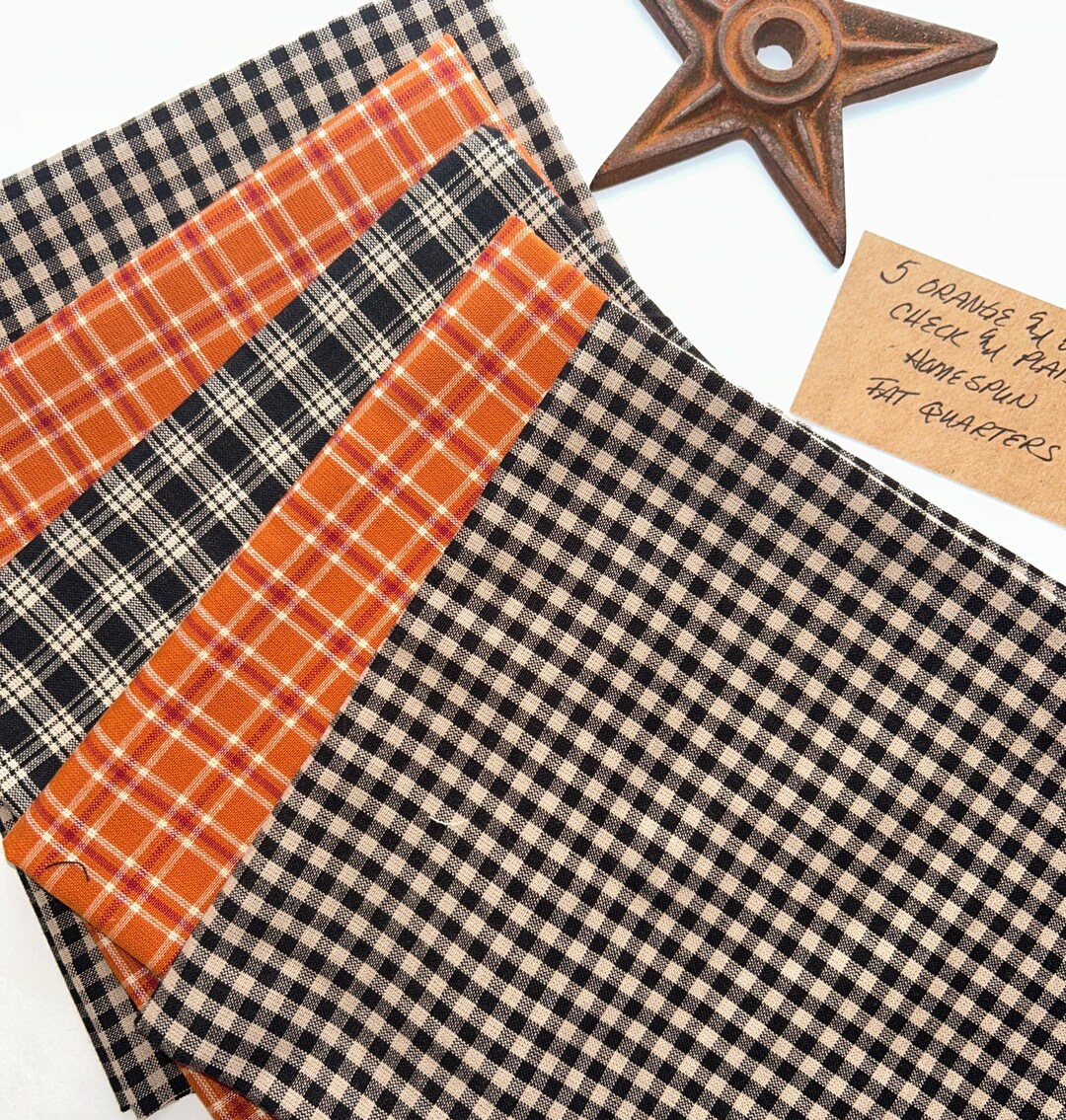 5 ORANGE (pumpkin) and BLACK/CREAM Check and Plaid Homespun Fat ...