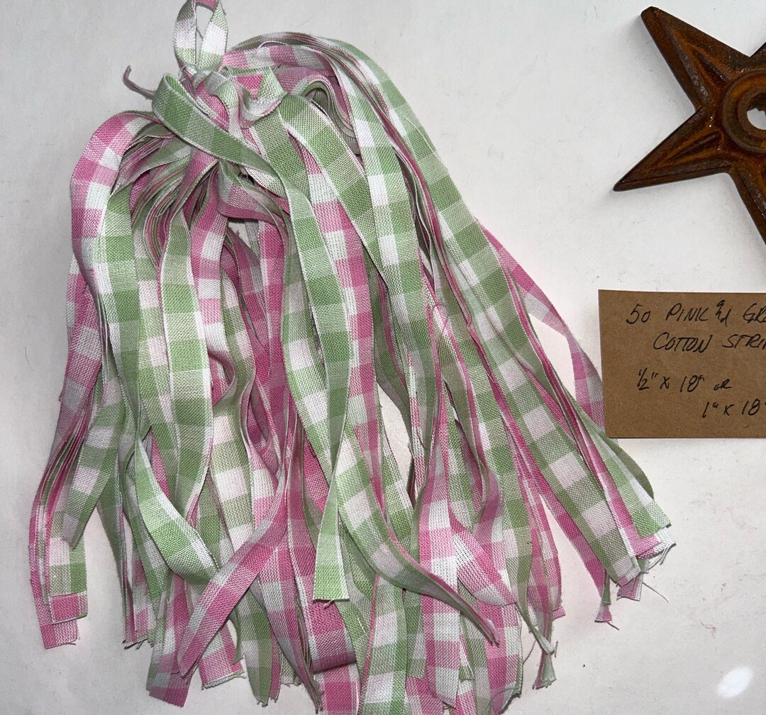 50 PINK and GREEN Checked 100% Cotton Strips 1/2" X 18" or 1" X 18" You ...
