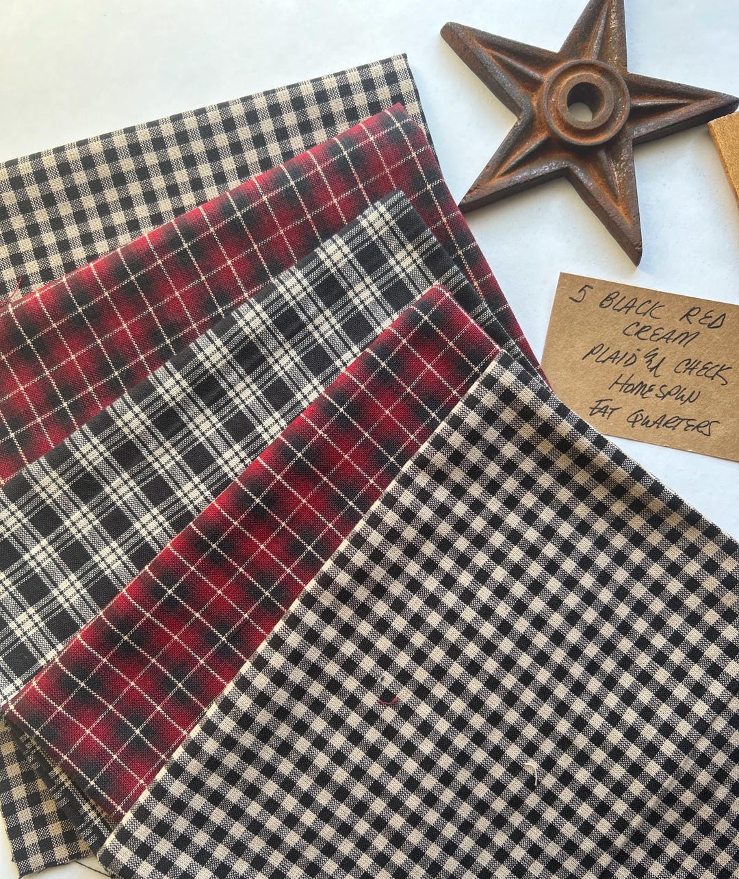 5 BLACK RED CREAM Plaid and Check Homespun Fat Quarters 100% Cotton - Etsy