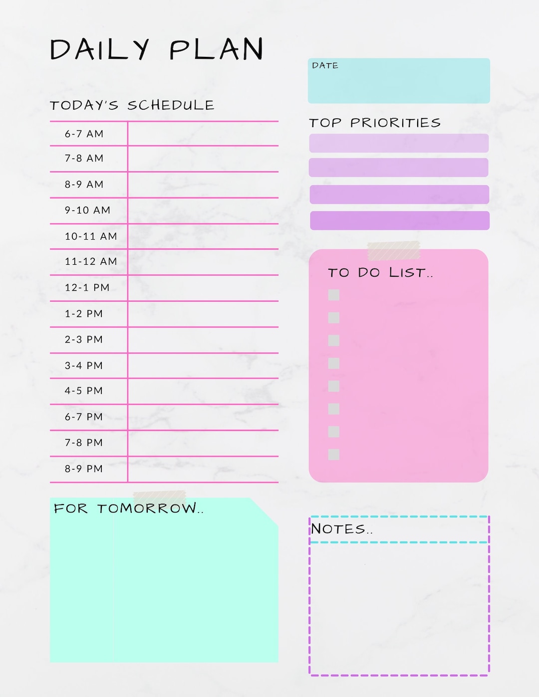 Pastel Theme Daily Planner - Etsy