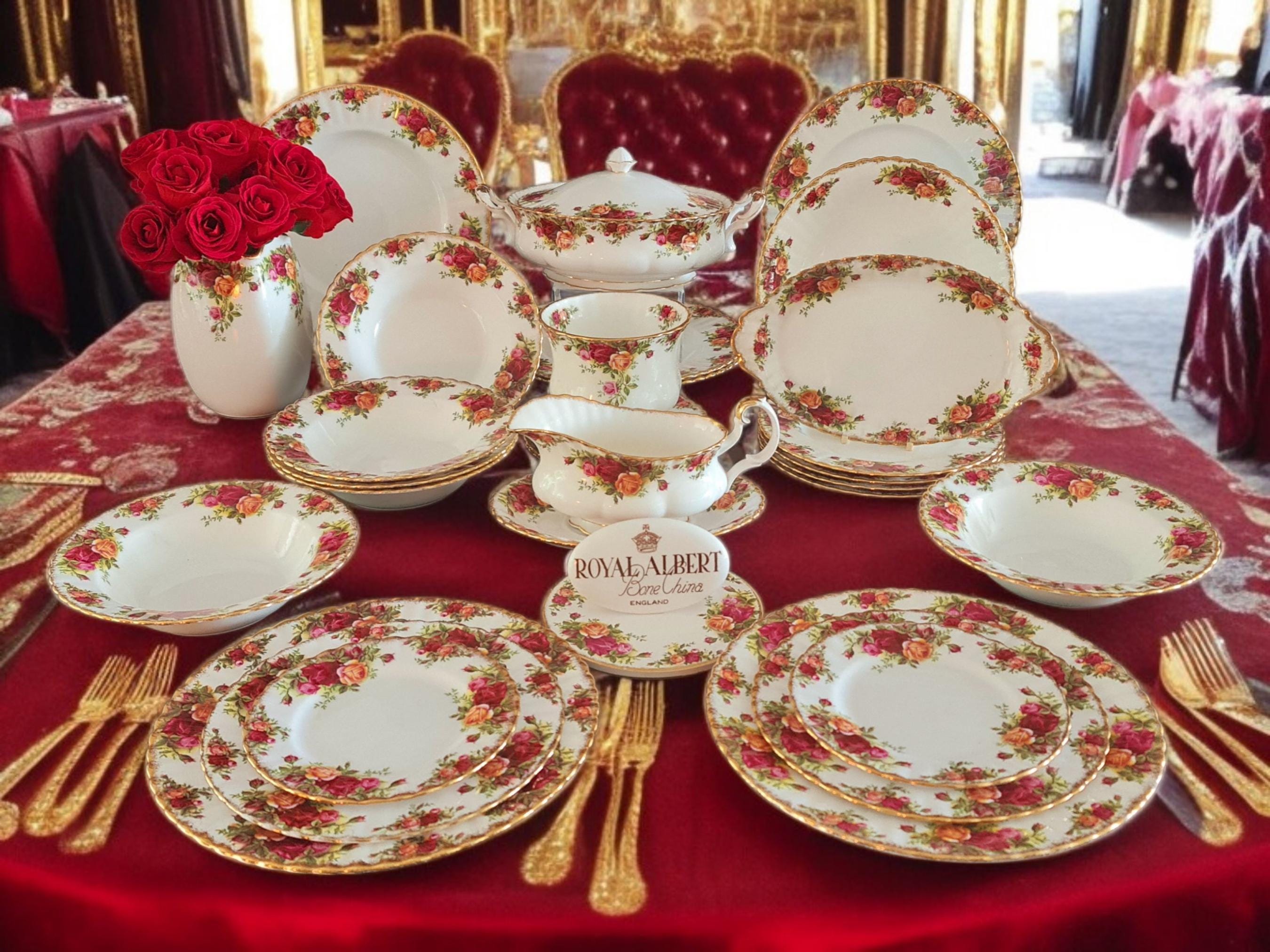 Royal Albert Old Country Roses Dinner Set for Six, Vintage Bone China ...