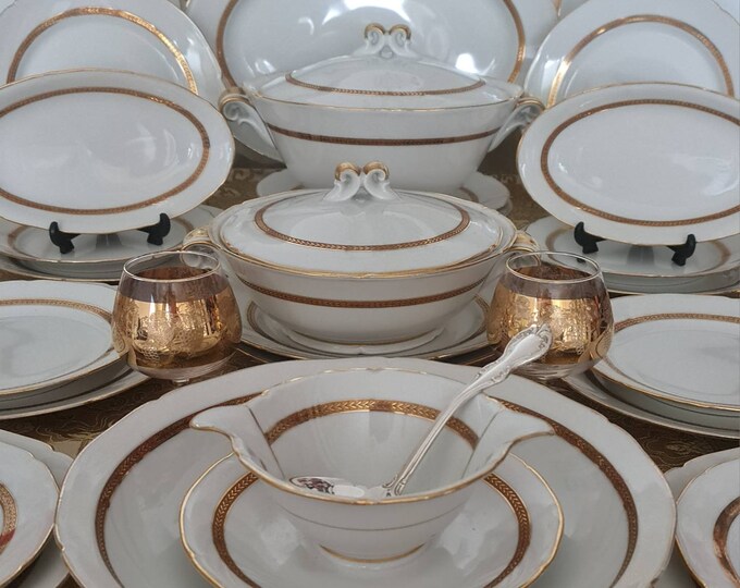 Antique Limoges French Dinner Service With Gold Band, Wedding Gift ...