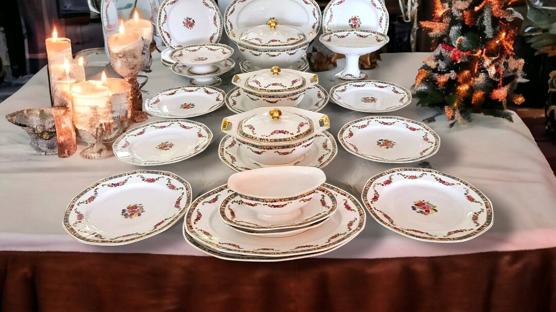 Antique Victoria China Dinner Service – Floral Garland, 37-piece Set - Etsy