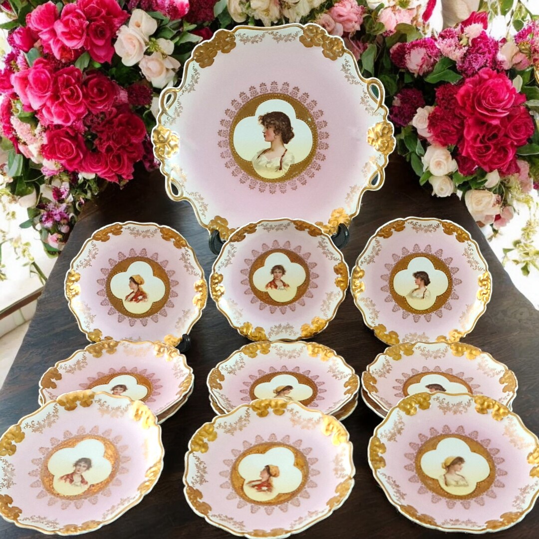 Antique Rare Pink RC Rosenthal Pensée Pastry or Cake Service With ...