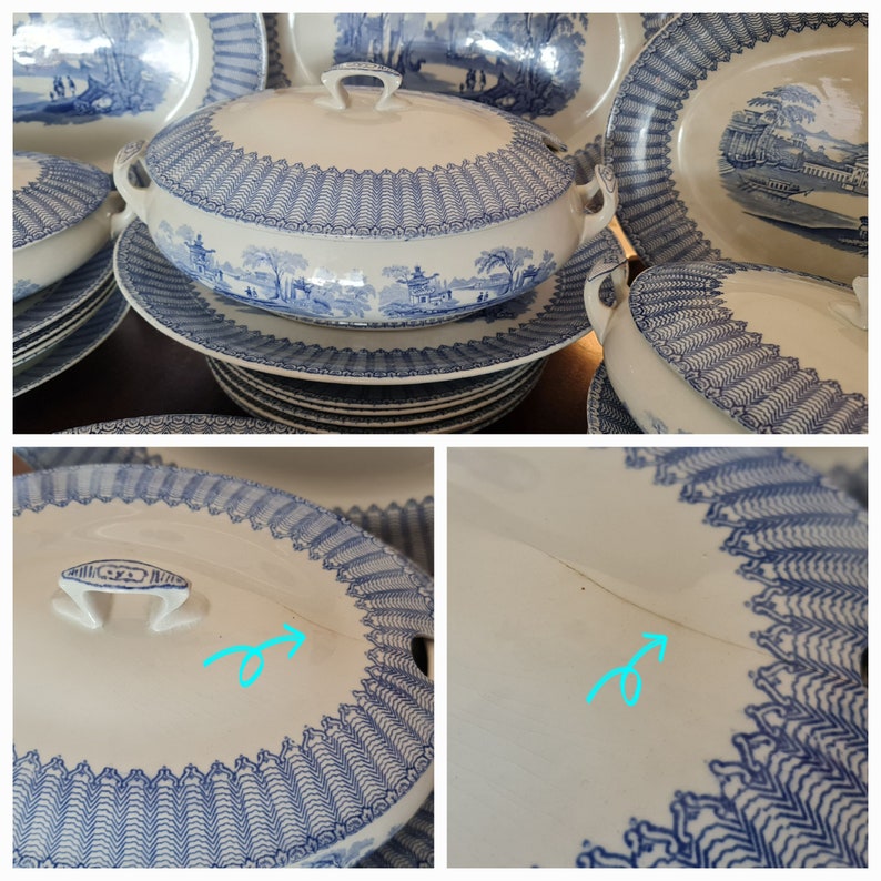 Antique English Soho Cobridge Solian Ware Dinner Service in Blue ...