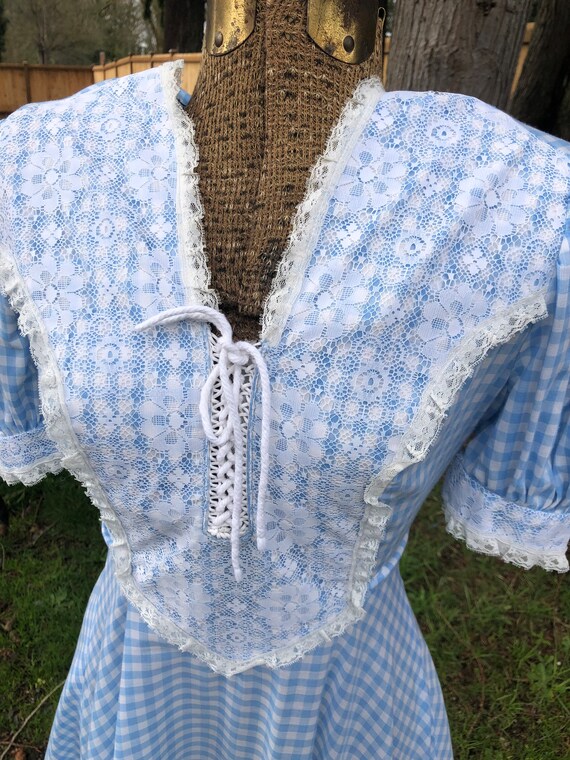 70s picnic prairie dress// blue cottage core maxi dre… - Gem