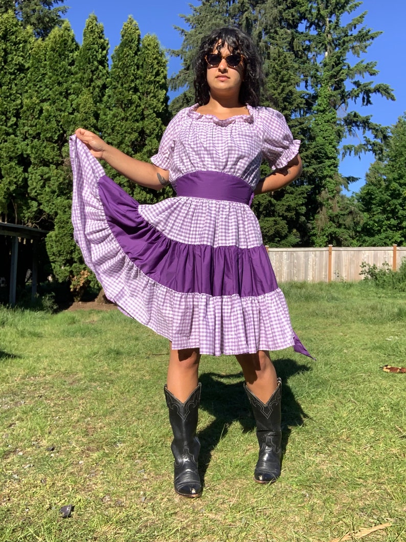 80s Purple Gingham Rodeo Dress - Etsy
