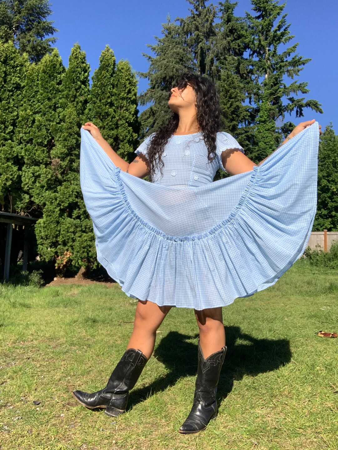 80s Blue Gingham Square Dancing Dress/rodeo/country/prairie - Etsy