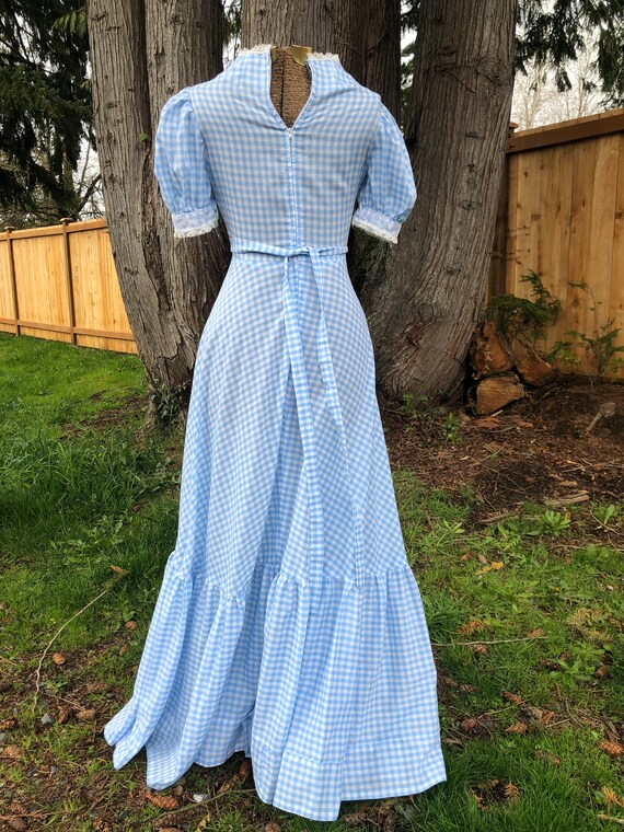 70s picnic prairie dress// blue cottage core maxi dre… - Gem