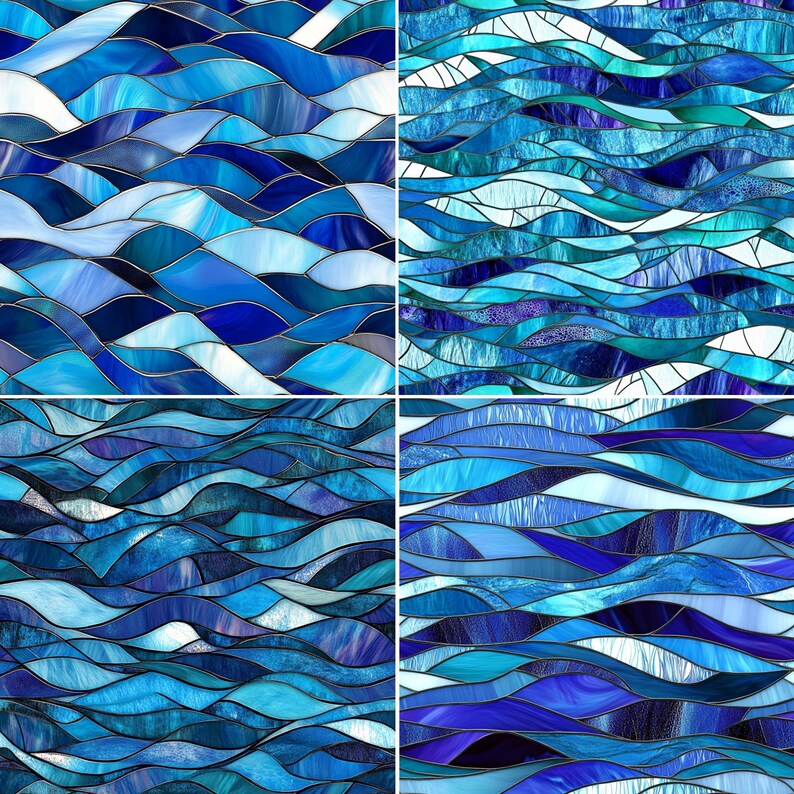 Ocean Wave Stained Glass Pattern | Digital File | Glasswork Pattern ...