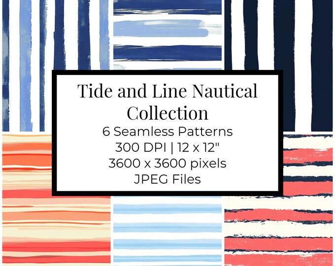 Nautical Digital Paper: BLUE & RED NAUTICAL Patterns Seamless Pattern ...