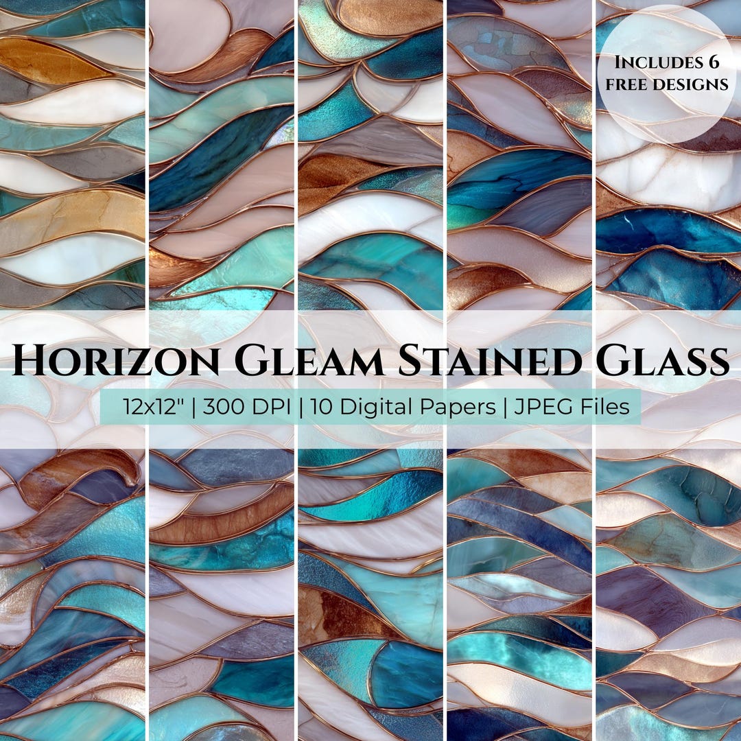 Ocean Wave Stained Glass Pattern, DIY Coastal Decor, Beach House Art ...