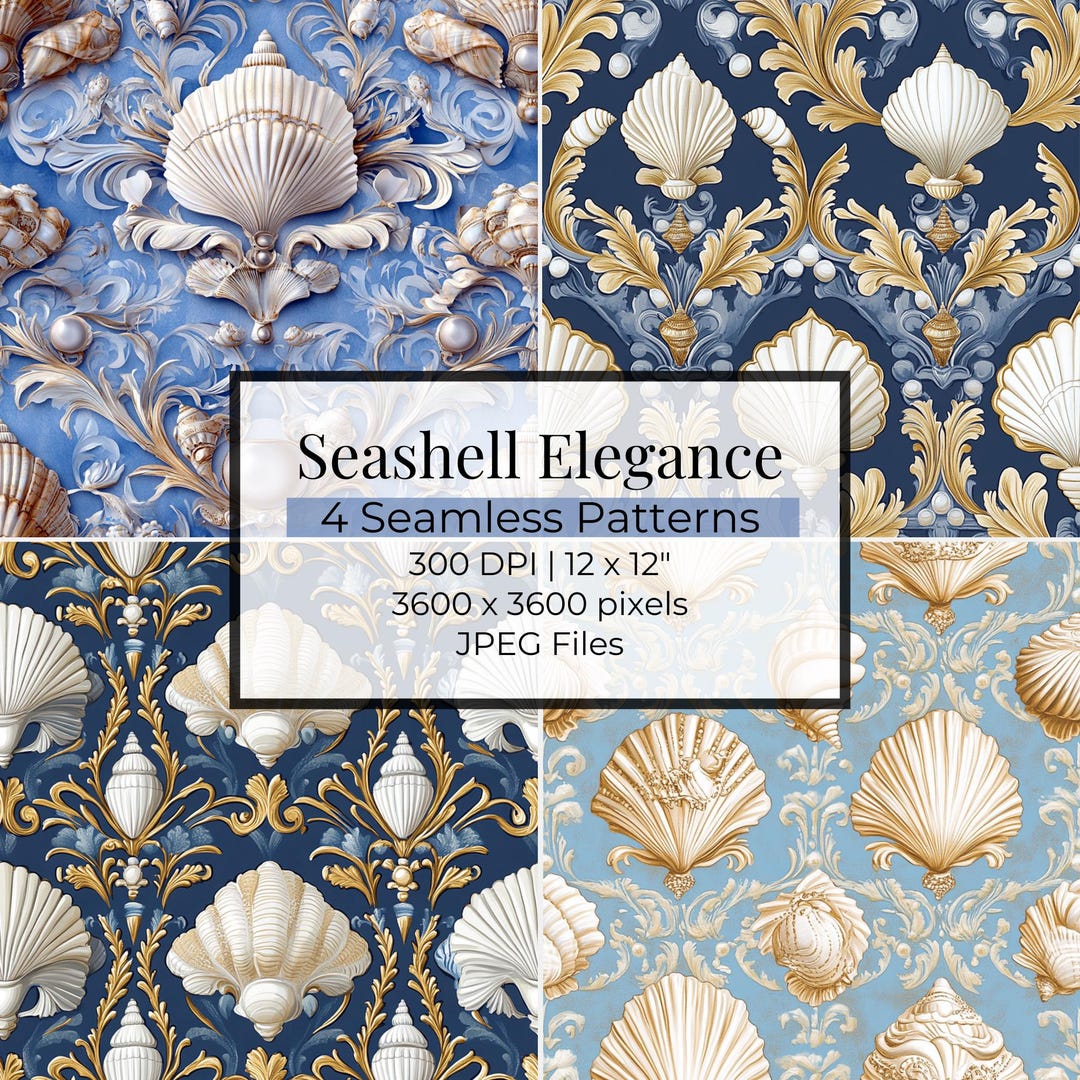 Seashell Digital Paper: 4 Seamless Digital Files | Seamless Seashell ...
