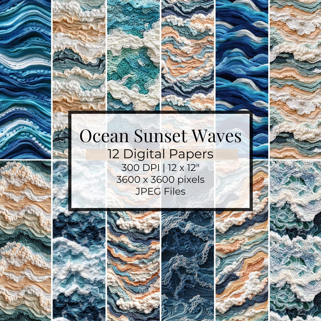 Ocean Waves Crochet Pattern: Digital Papers | Knit-look Ocean Waves ...
