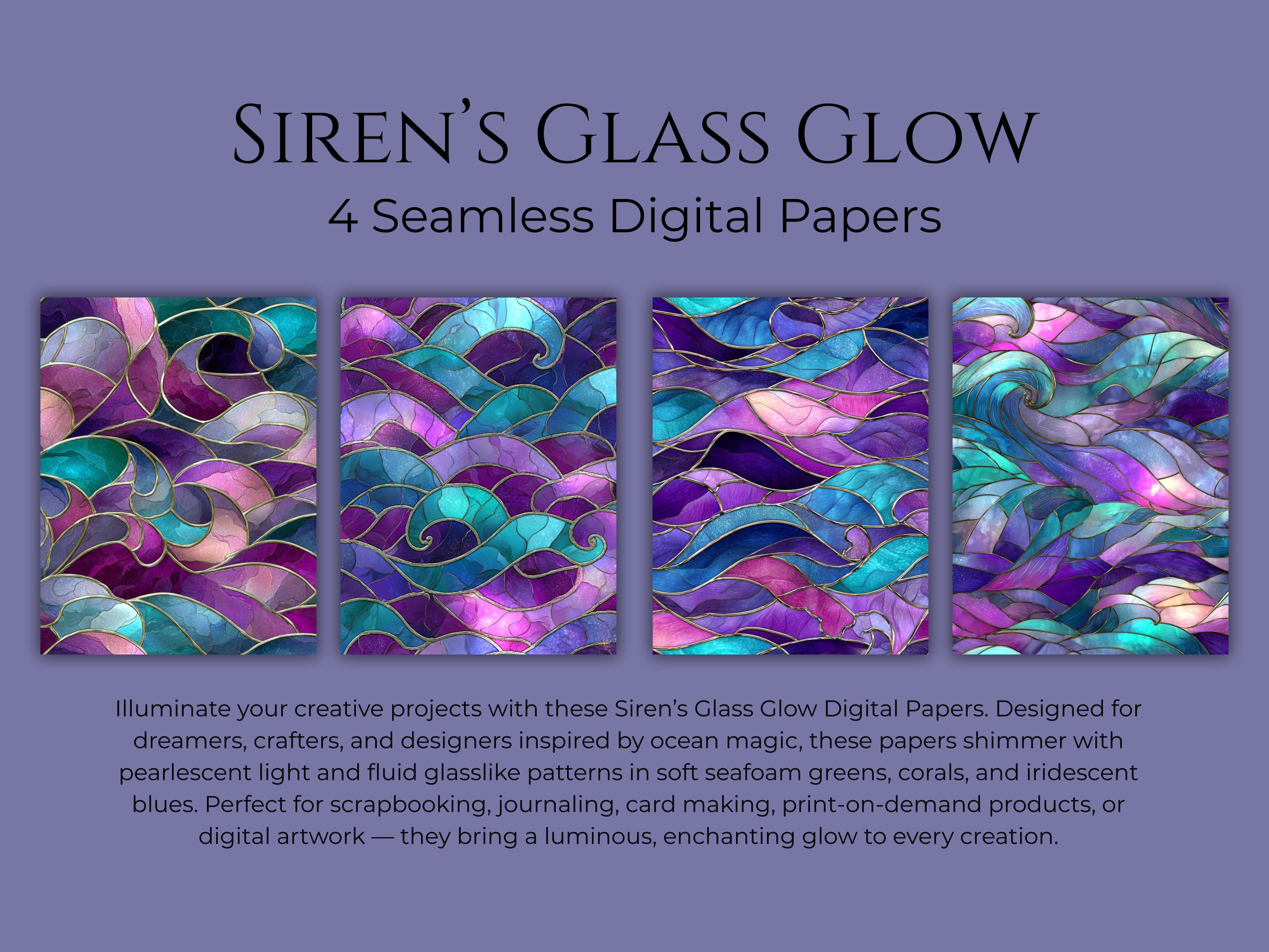 Stained Glass Digital Paper Patterns, Ocean Seamless Designs, Instant ...