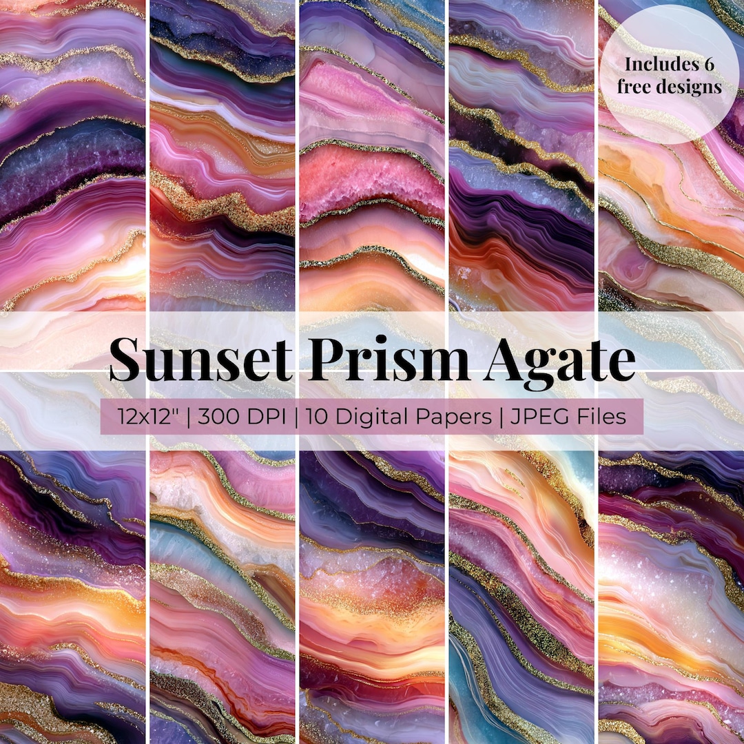 Sunset Rainbow Agate Digital Paper | Seamless Marble Background for ...