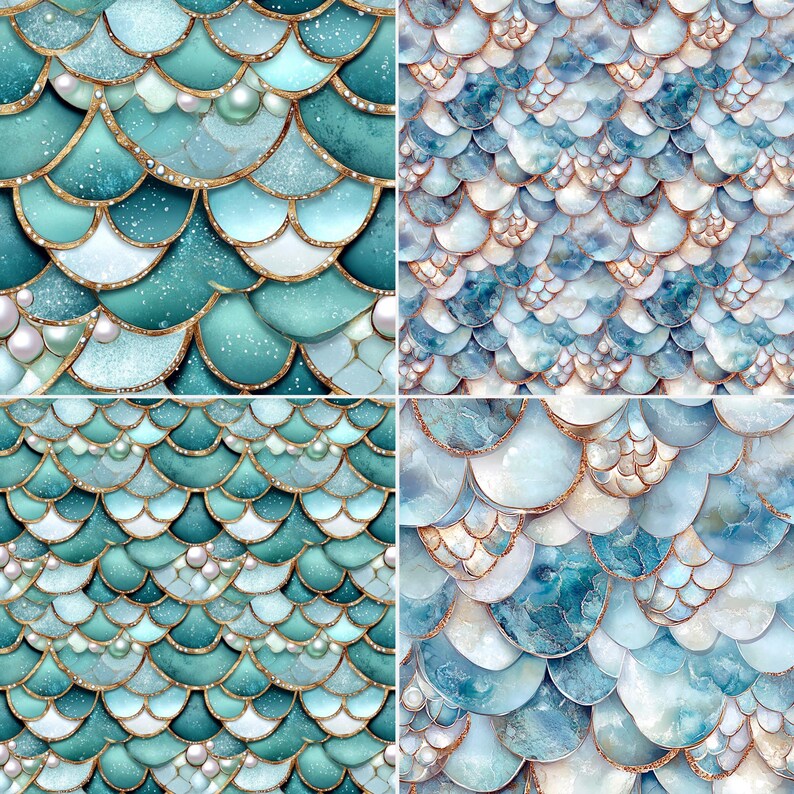 Mermaid Scale Digital Paper: 16 Scrapbook Papers | Instant Download ...