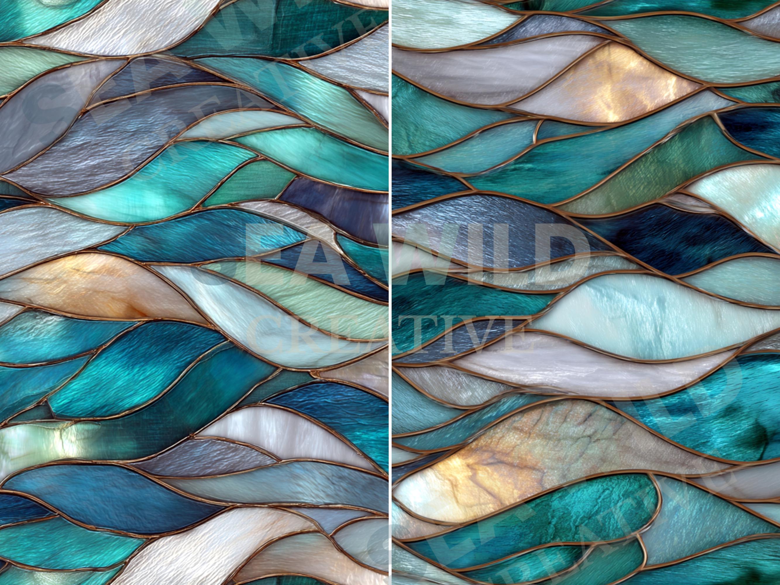 Ocean Wave Stained Glass Pattern, DIY Coastal Decor, Beach House Art ...