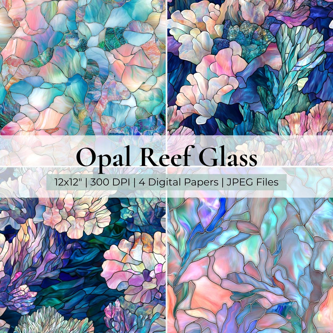 Coral Reef Stained Glass Digital Papers: Ocean Scrapbook Designs ...