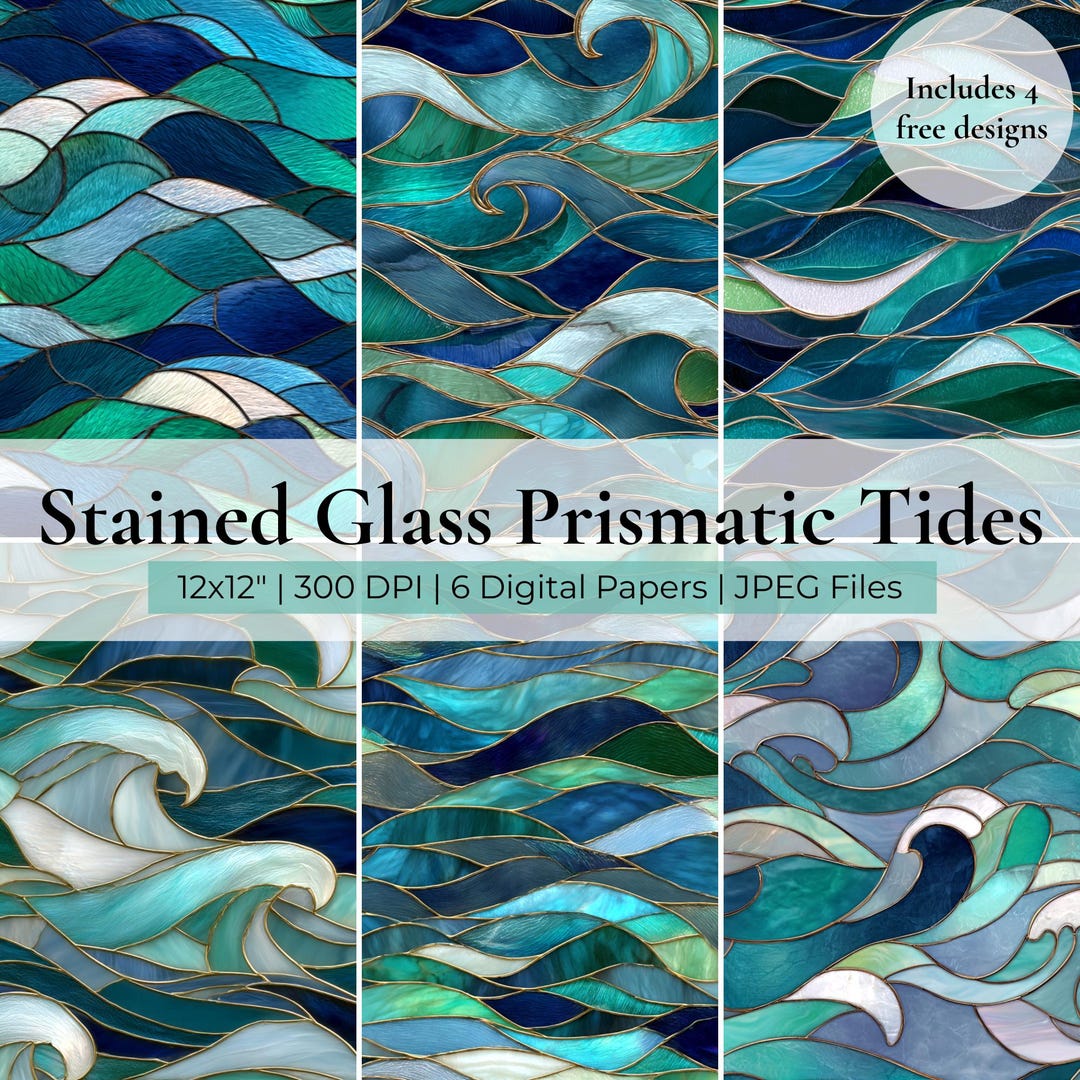 Ocean Wave Stained Glass Pattern, DIY Coastal Decor, Beach House Art ...