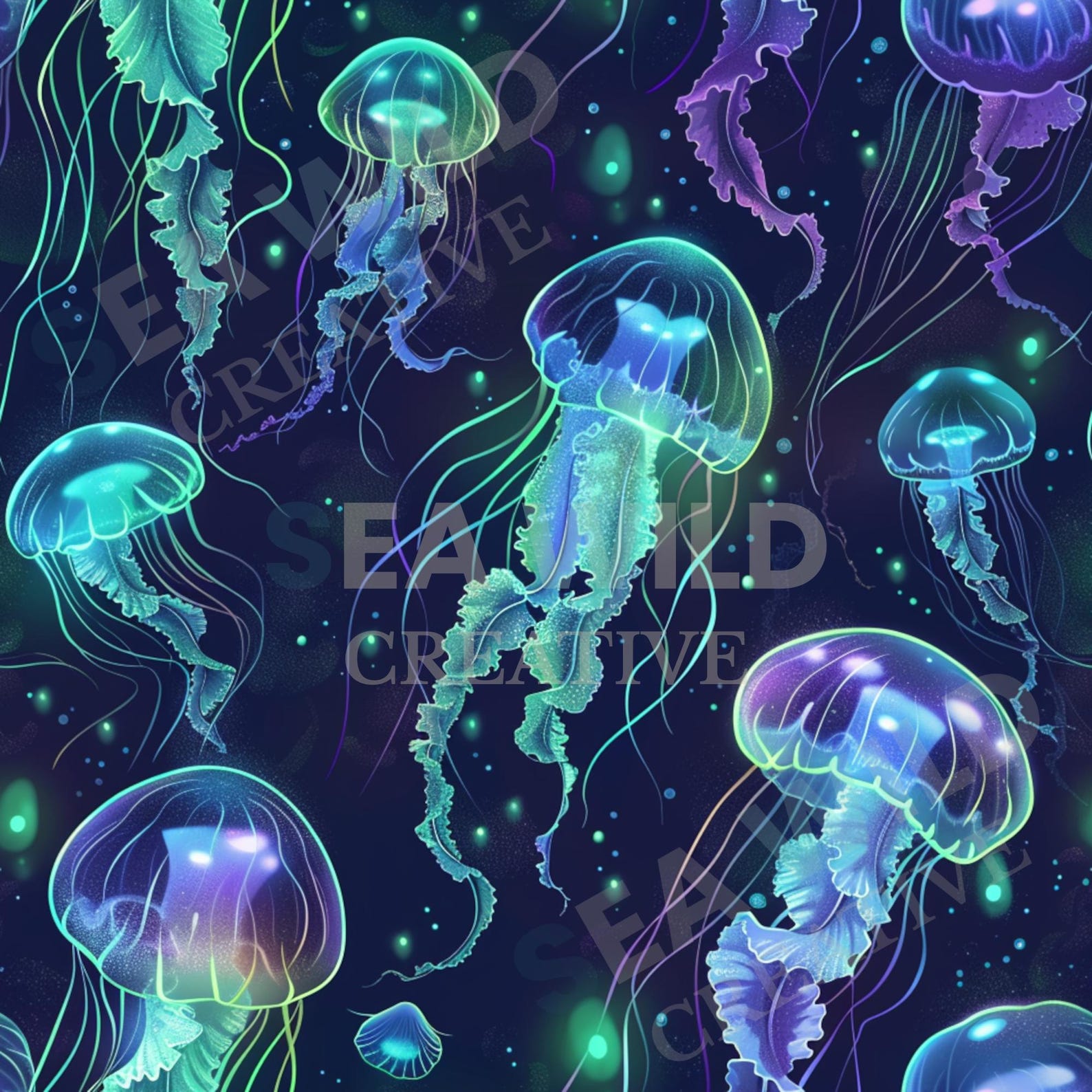 Jellyfish Seamless Pattern: Summer Sea Digital Paper (commercial Use ...