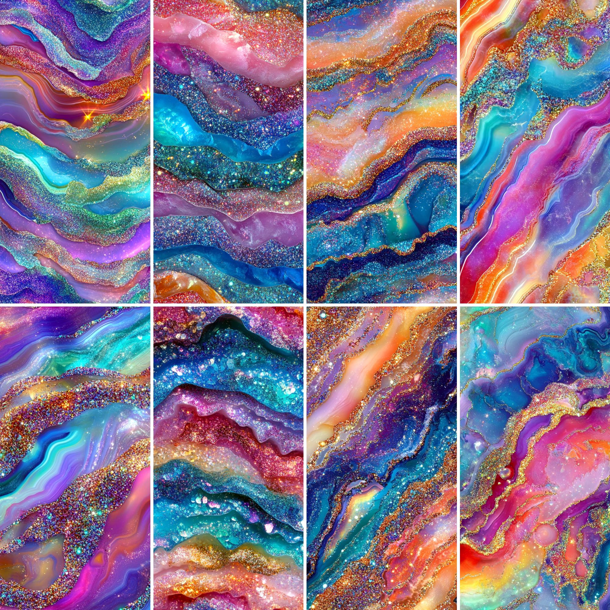 Rainbow Agate Digital Paper: 8 Unique Designs | Glitter Textures ...
